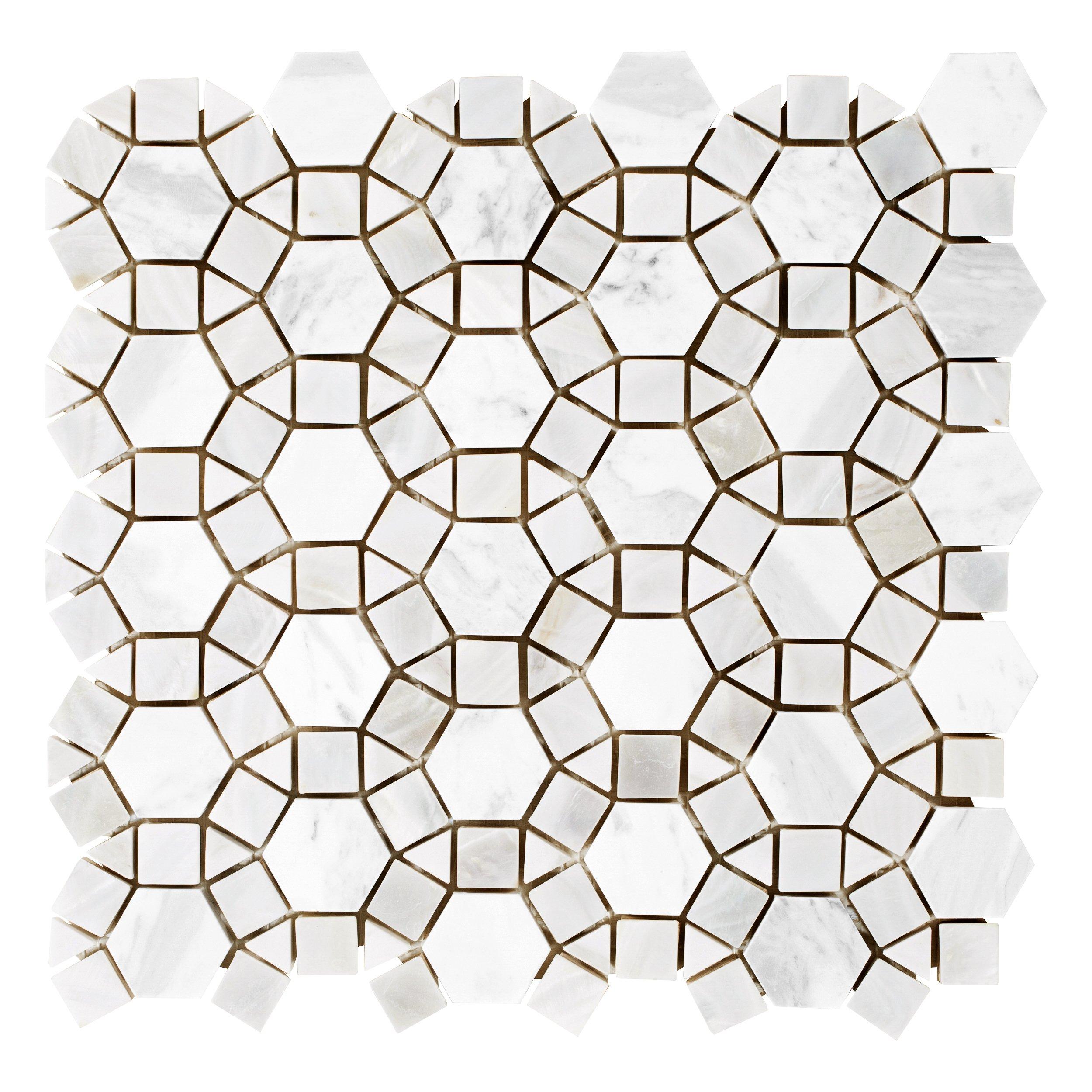 Carrara Thassos Hera Waterjet Marble Mosaic 14 X 17 100247998 Floor And Decor